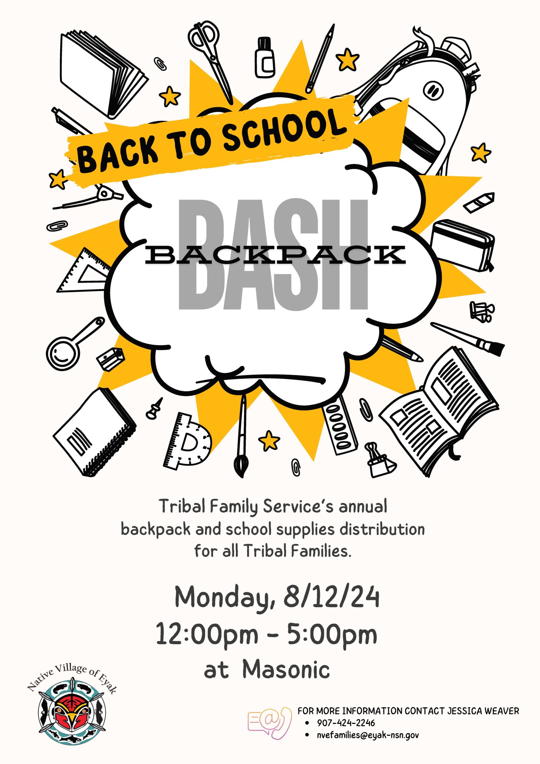 Tribal Family Service's Annual Tribal Member Family Backpack Bash - Native Village of Eyak